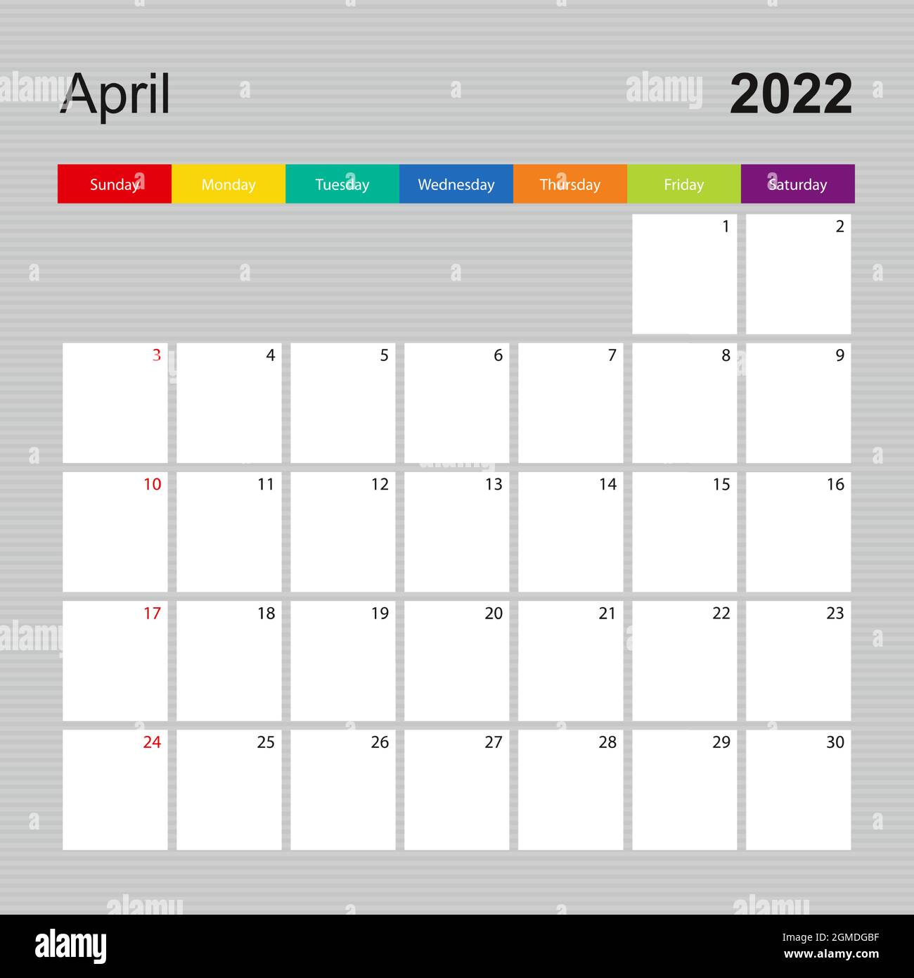 Avril 2022 calendrier de la table Banque de photographies et d’images à ...