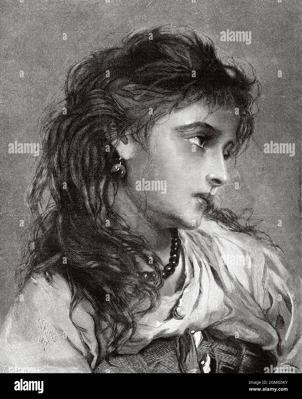 Portrait d'une belle jeune femme, peinture de Thomas Hicks (1823-1890 ...