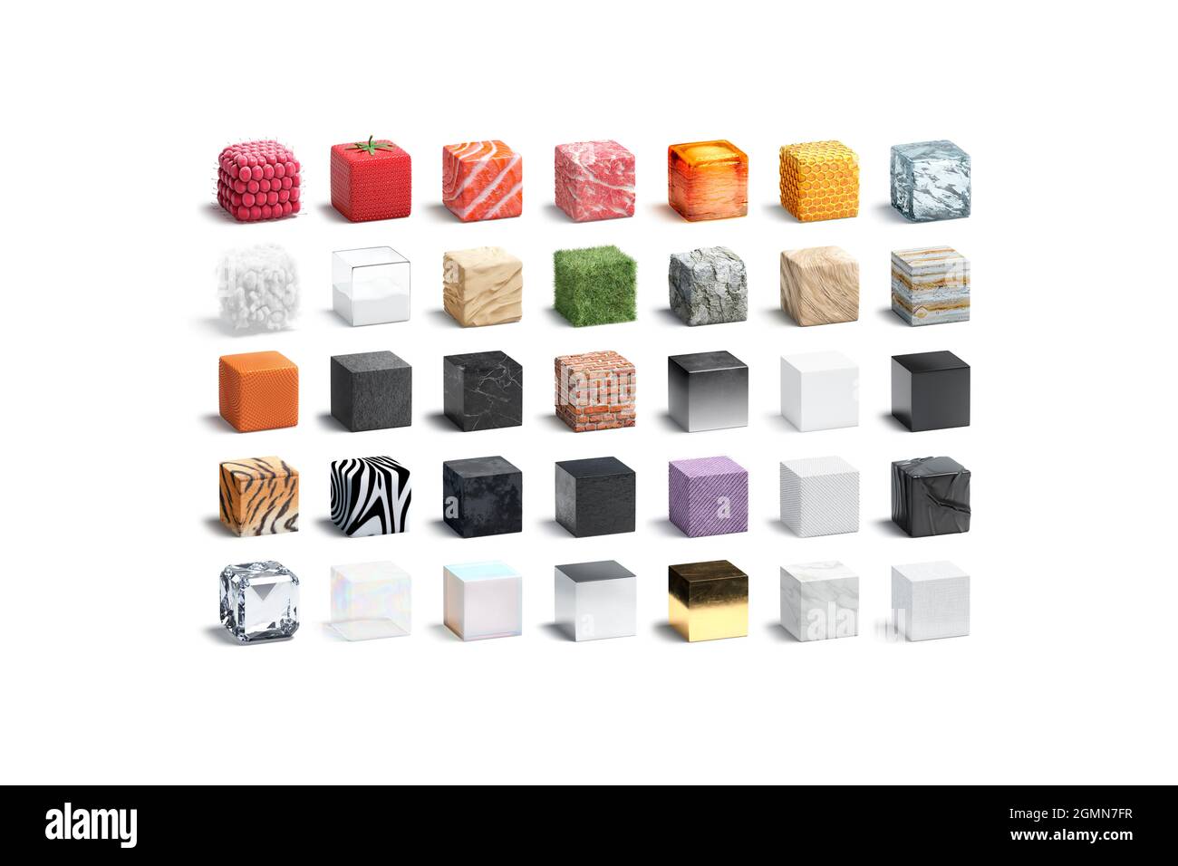 Ensemble de maquettes de surface différentes de cube vierge, isolé ...