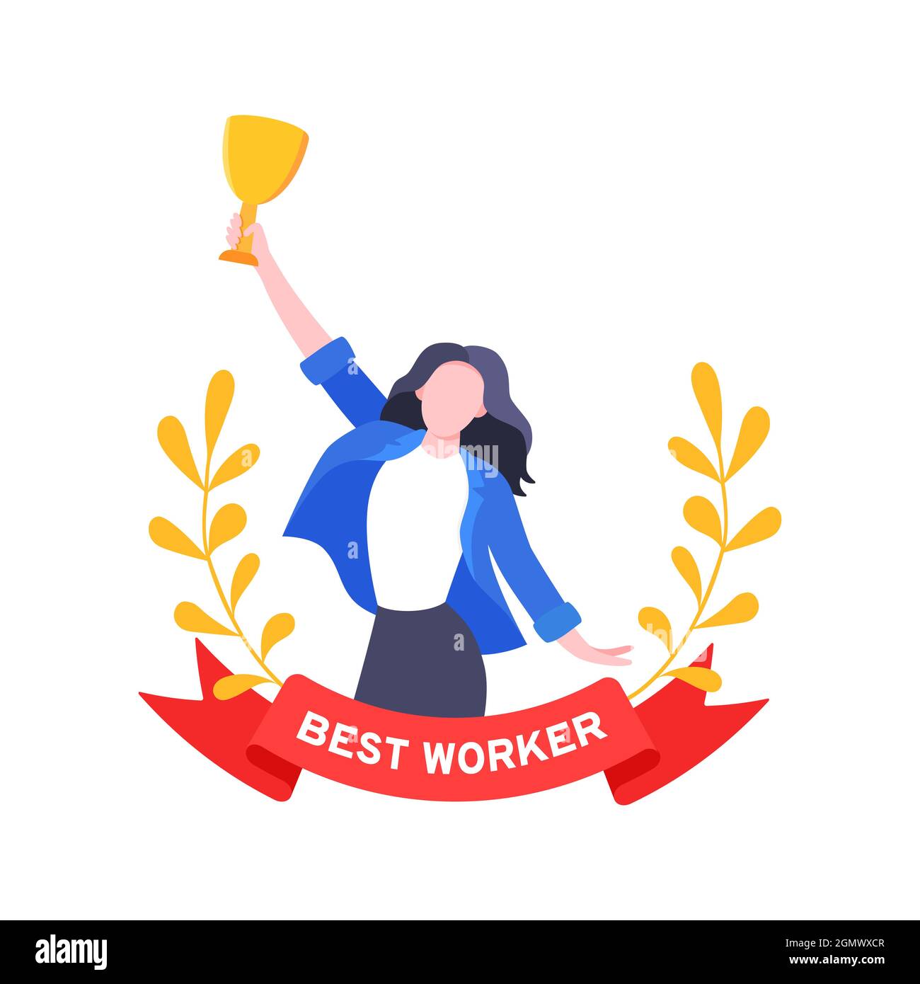 Meilleur employé gagnant avec une coupe trophée dans le ruban de ...