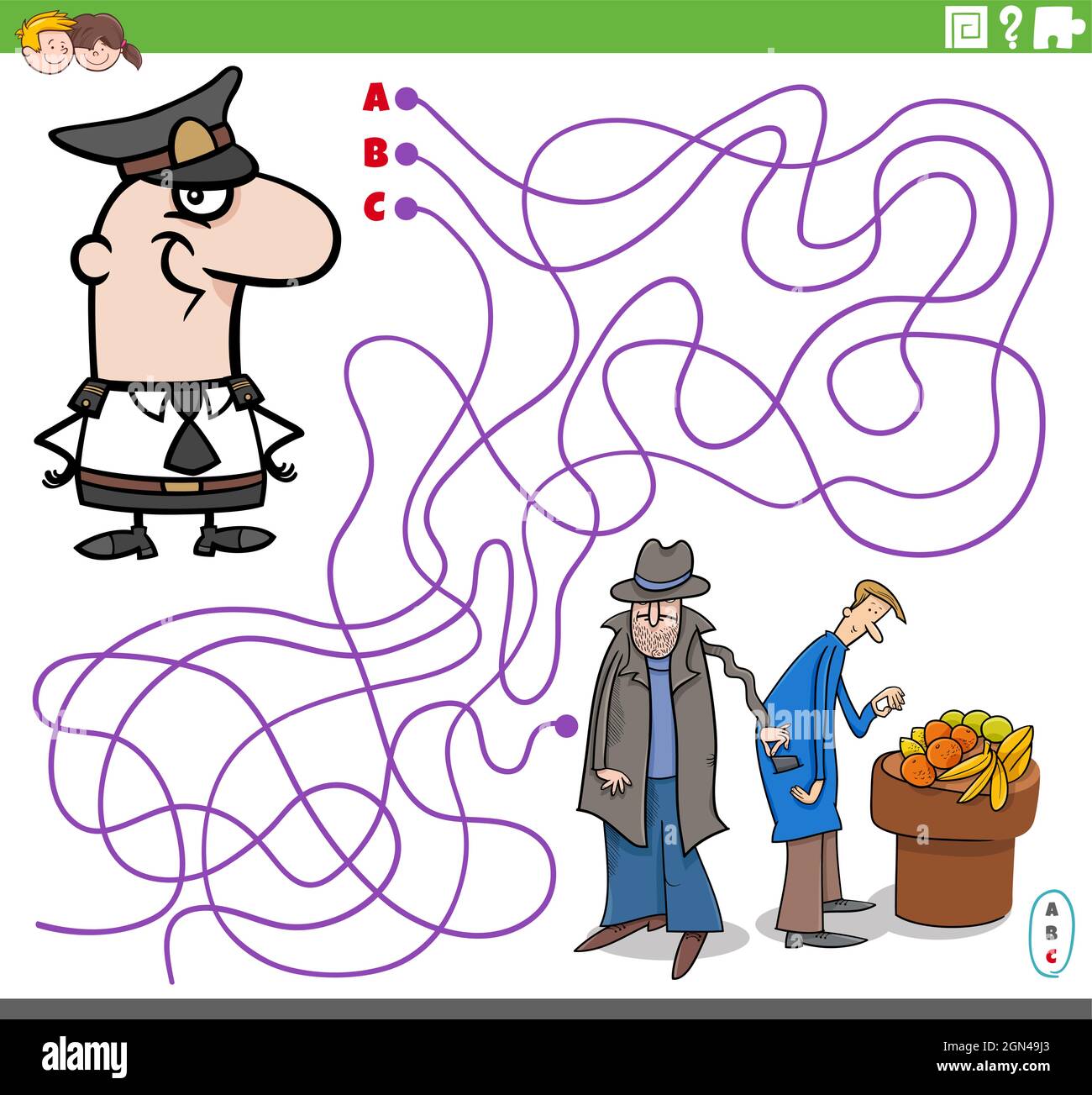 Dessin animé illustration de lignes labyrinthe jeu de puzzle avec le ...