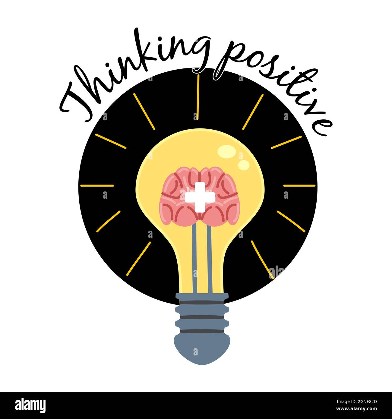 Ampoule avec logo cerveau humain et symbole. Pensée positive, idée ...