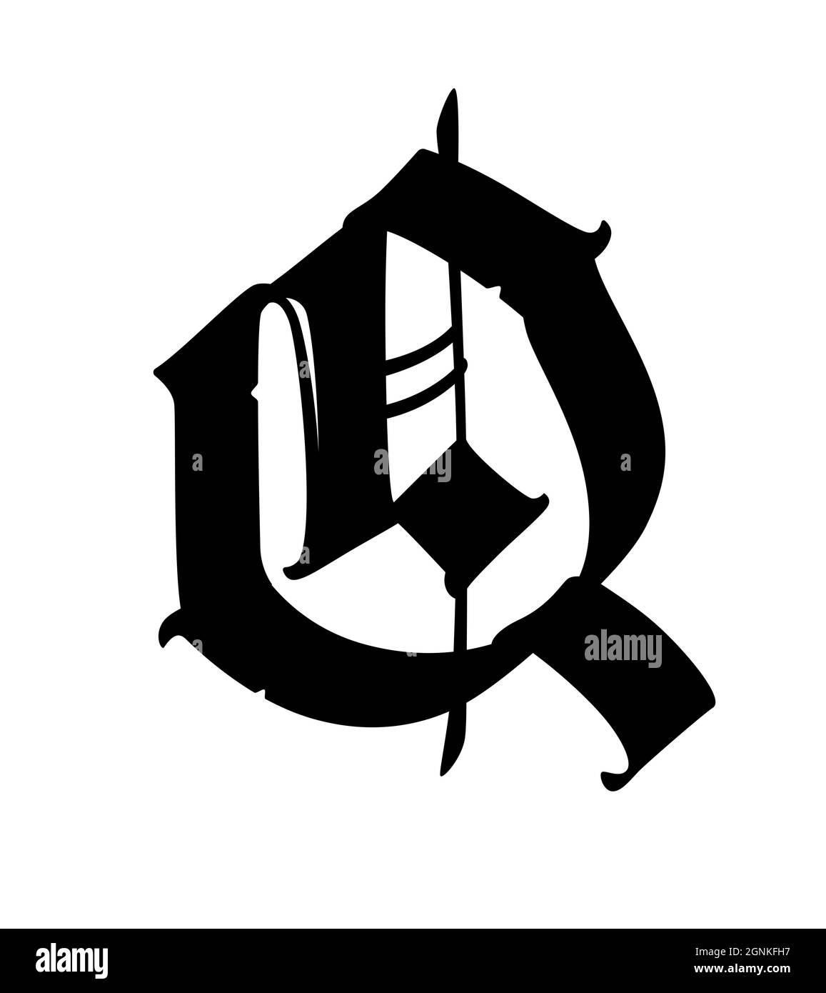 Lettre Q dans le style gothique. Vecteur. Alphabet. Le symbole est ...