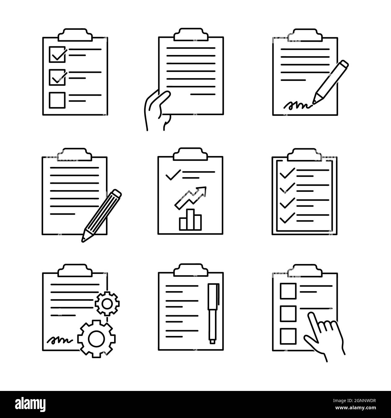 Ensemble d'icônes de chek du presse-papiers. Pictogramme plat pour ...
