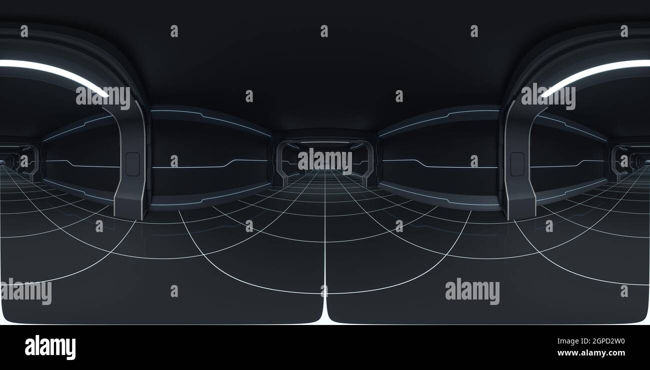 360° sans couture panorama équirectangulaire tunnel futuriste et pièce ...