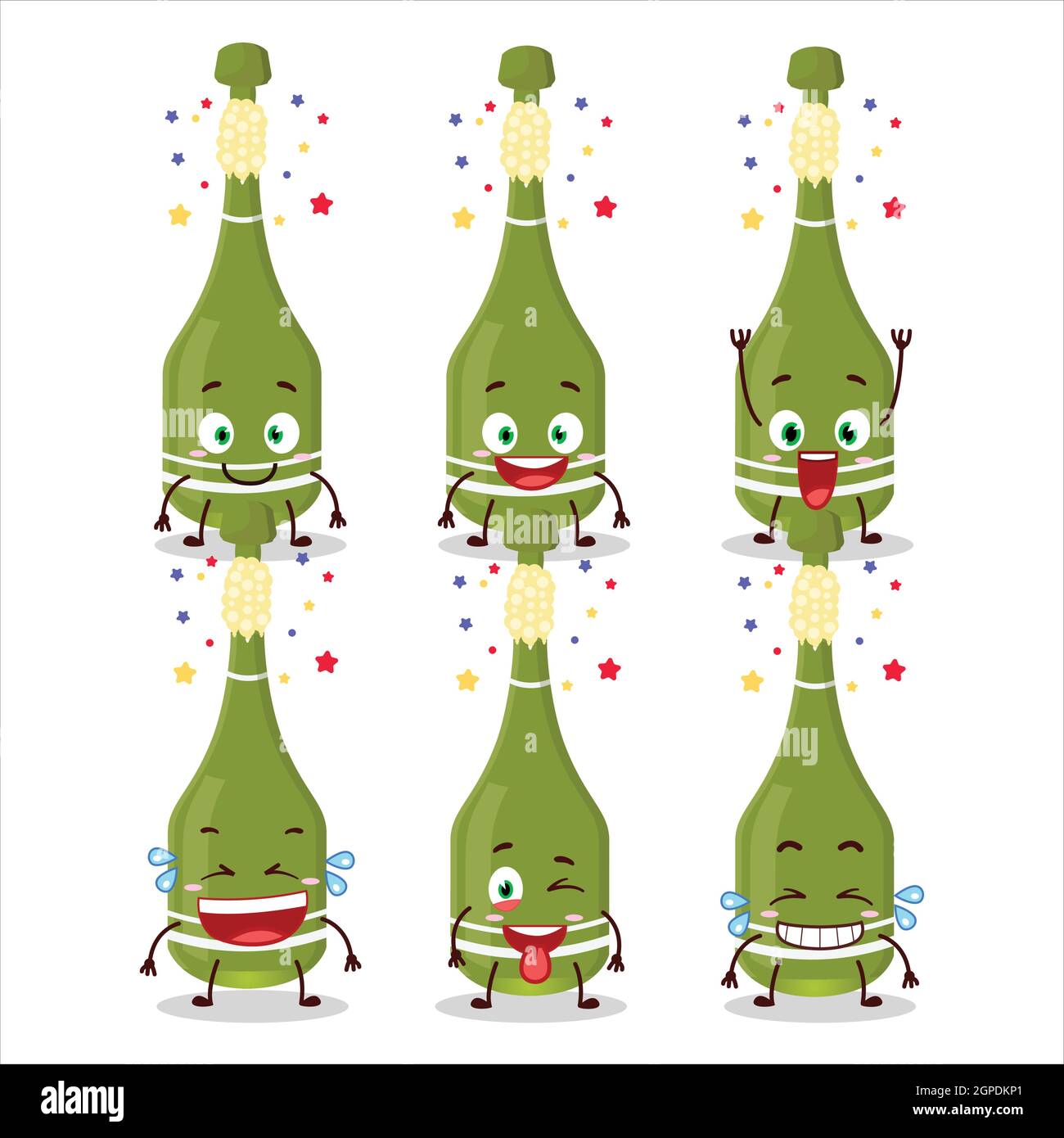 Personnage de dessin animé de bouteille de champagne ouvert avec l ...