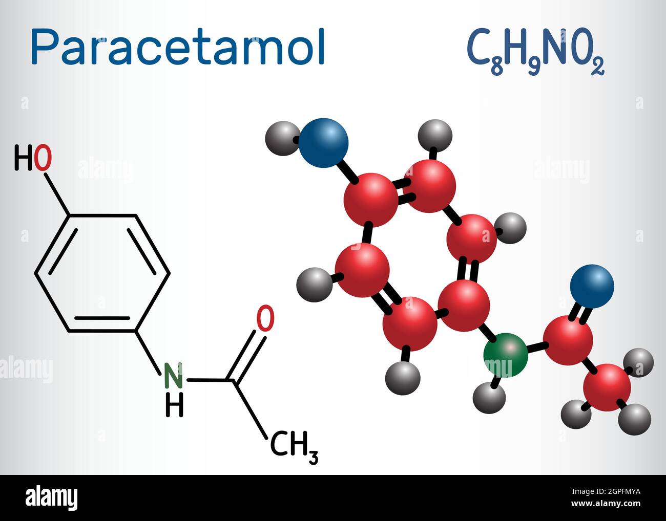 Molécule de paracétamol (acétaminophène). Formule chimique structurelle ...