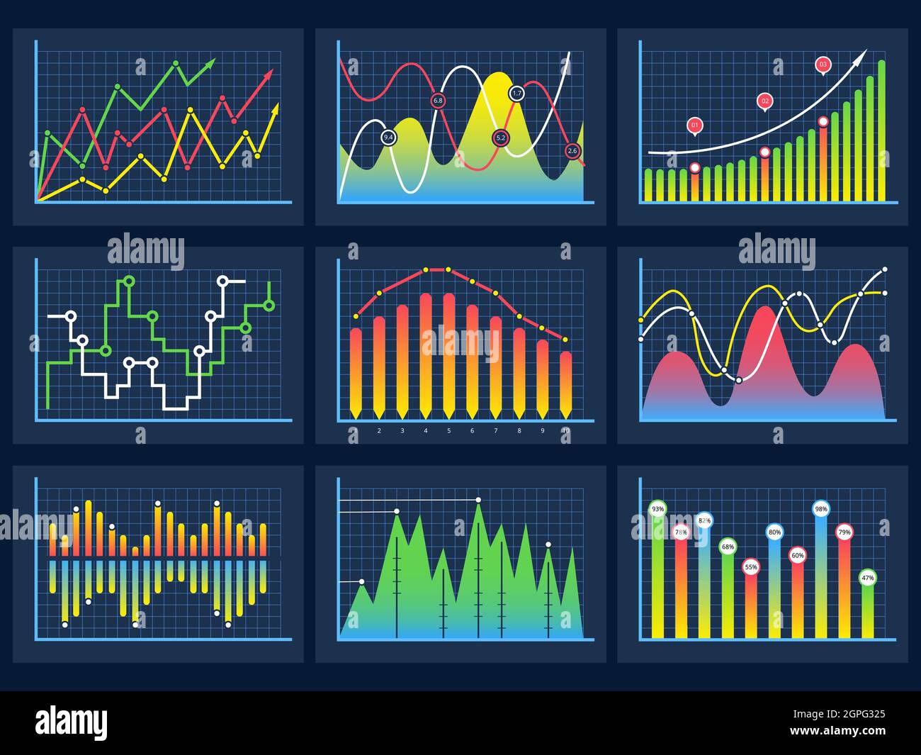 Graphiques linéaires. Infographie moderne ensemble de diagrammes ...
