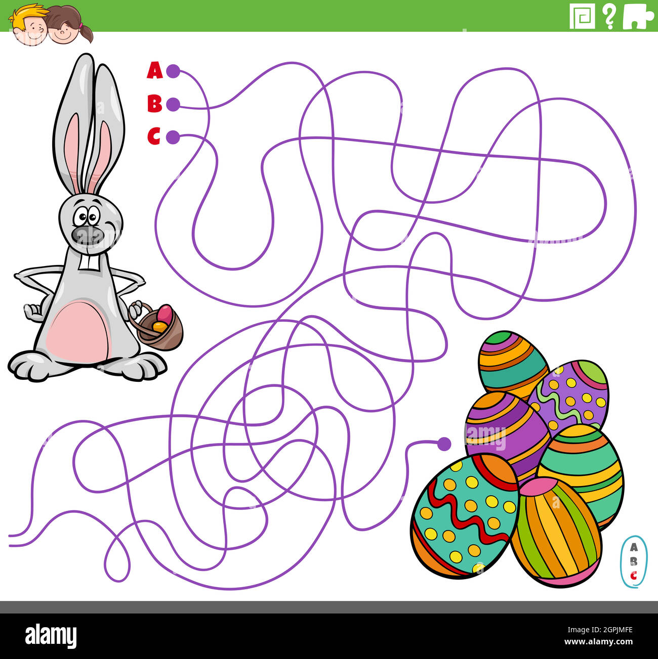 Jeu de labyrinthe éducatif avec dessin animé lapin de Pâques avec œufs ...