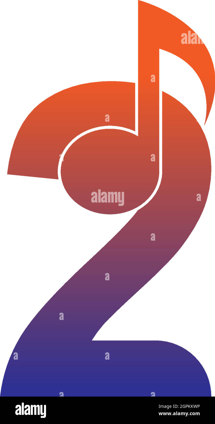 Icône de logo numéro 2 avec modèle de symbole de dessin de note ...