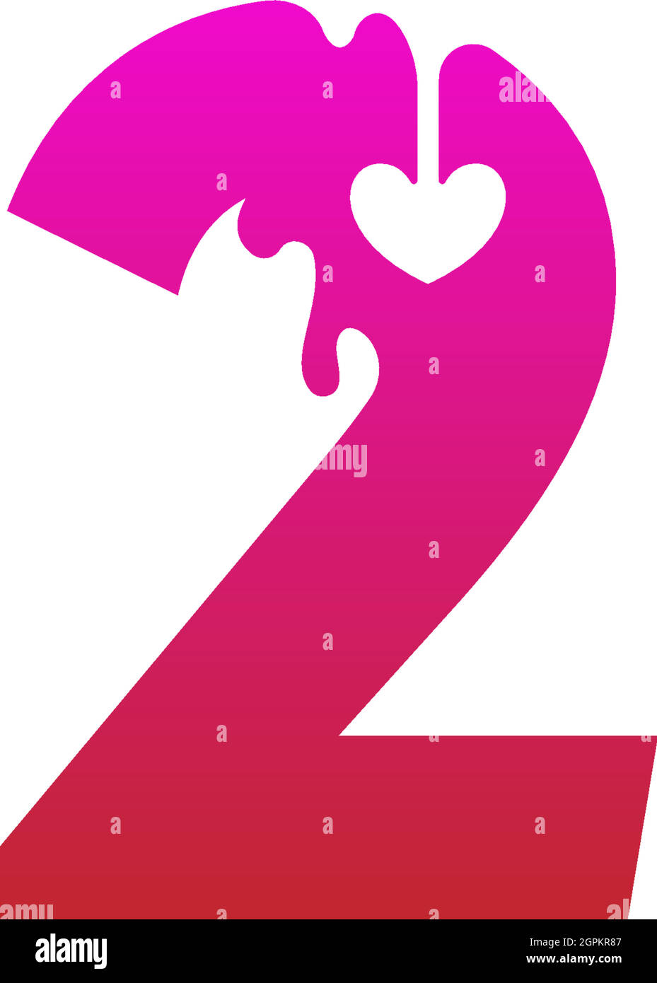 Logo numéro 2 avec modèle de conception de symbole d'amour en fusion ...