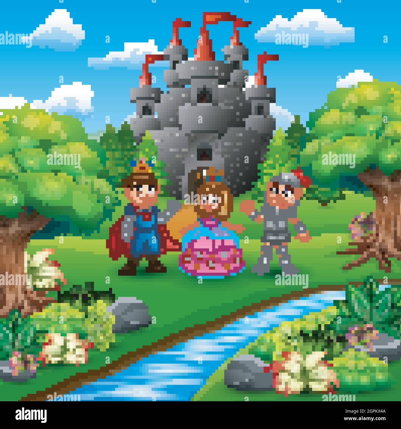 Dessin animé de chevalier avec princesse et couple de prince dans la ...