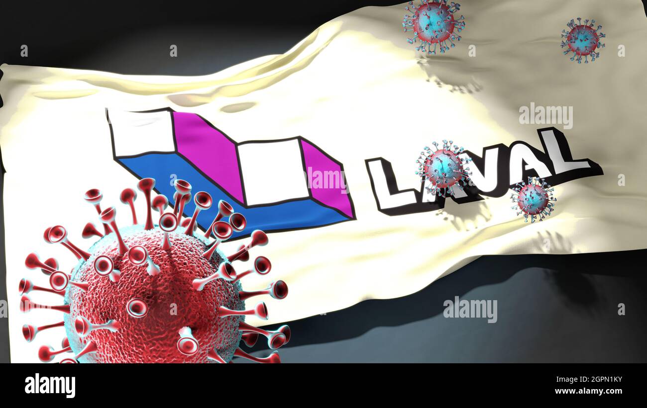 Covid à Laval Québec - coronavirus attaquant un drapeau de la ville de ...