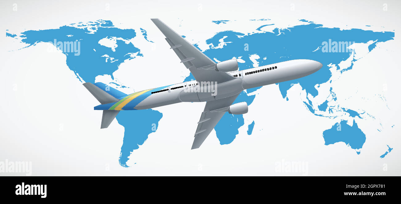 Carte du monde et vol en avion Image Vectorielle Stock - Alamy