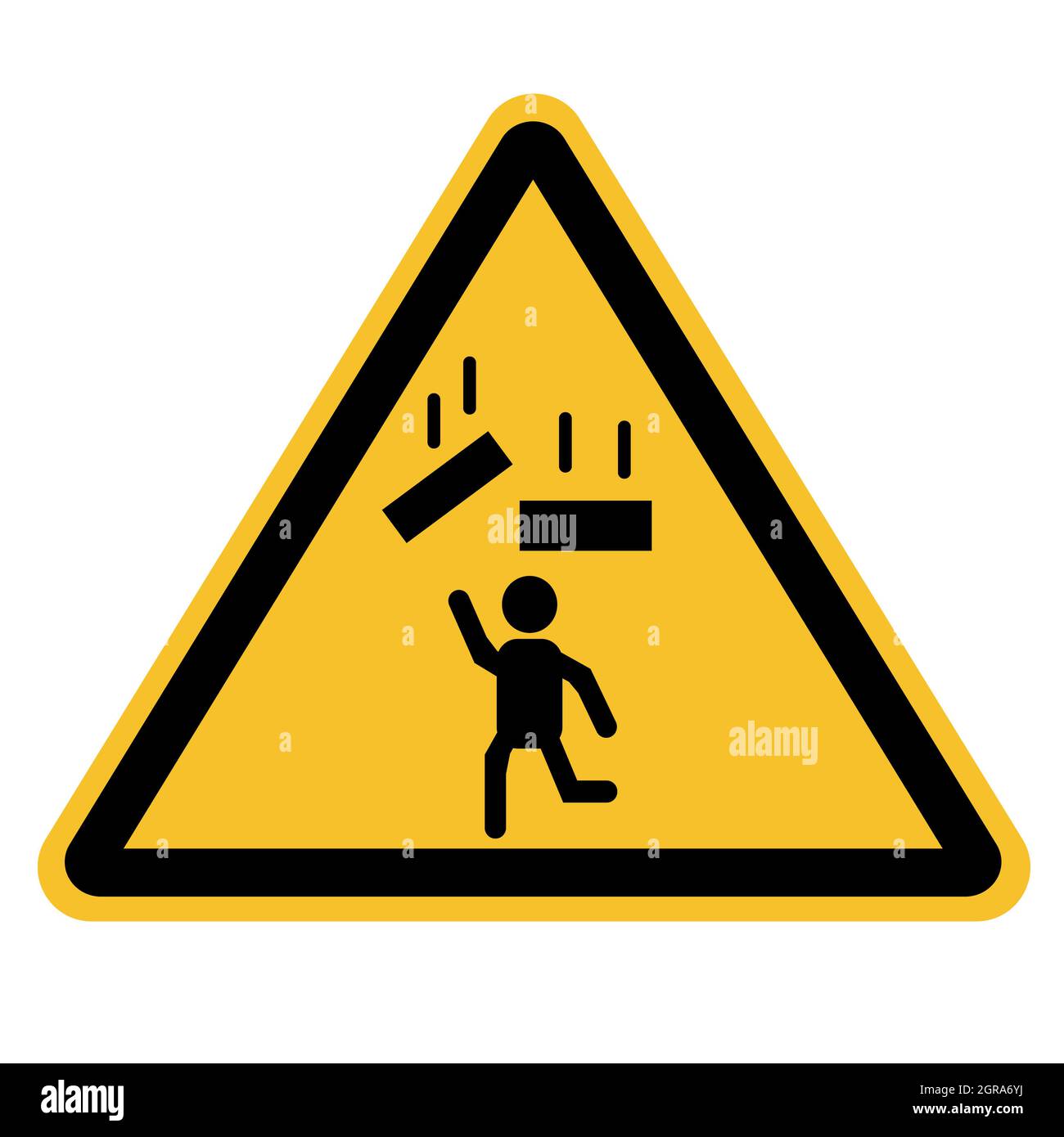 Avertissement icône chute d'objets sur fond blanc. Symbole chute d ...