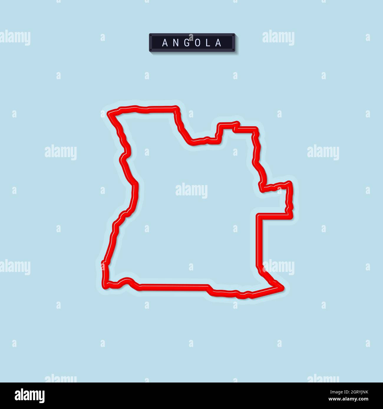Angola carte des contours gras. Bordure rouge brillante avec ombre ...
