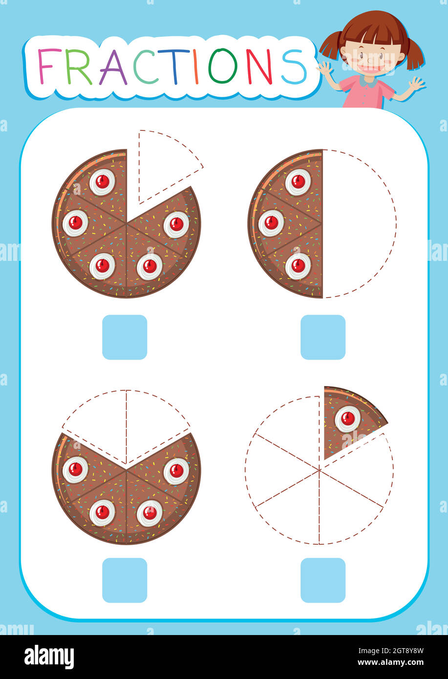 Feuille de calcul fractions mathématiques thème du gâteau Image ...