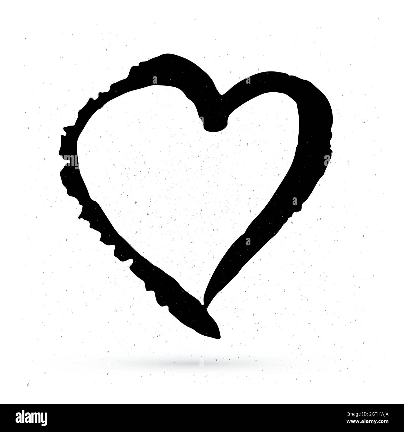 Main noyer coeur sur fond blanc. Forme grunge du coeur. Pinceau texturé ...