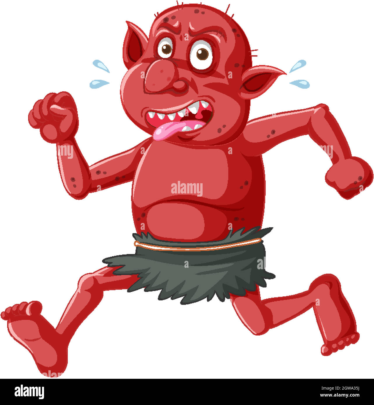Posture de goblin rouge ou de troll en cours d'exécution avec un visage ...
