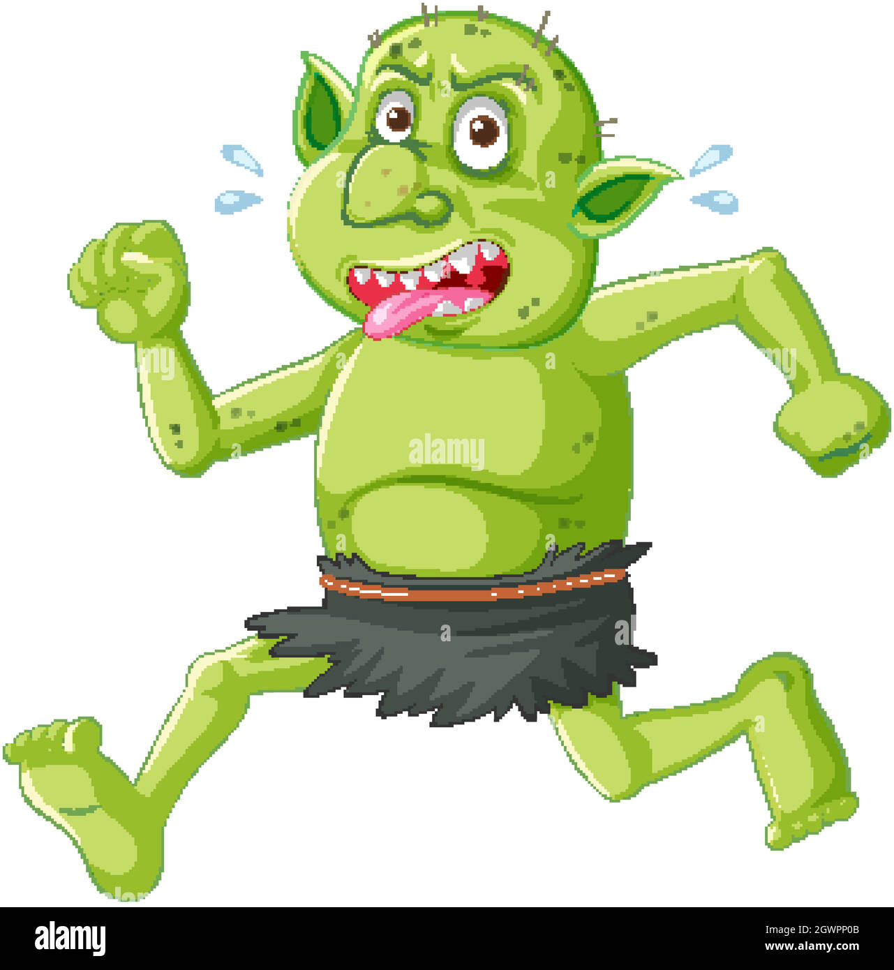 Posture de goblin ou de troll vert avec visage drôle en personnage de ...