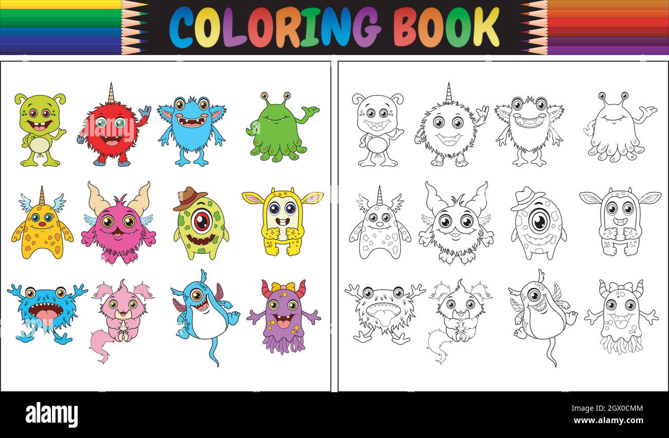 Livre de coloriage avec collection de dessins animés monstres Image ...