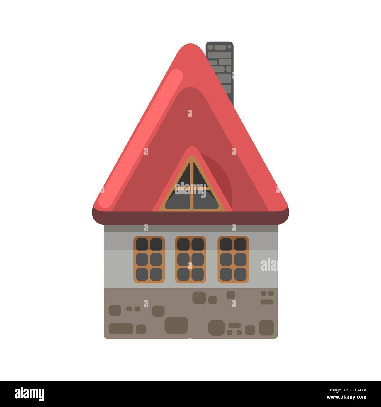 Petite maison de campagne avec murs orange et toits rouges. Style de ...