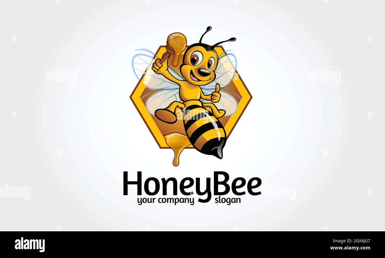Personnage de dessin animé avec logo Honey Bee. Vector Happy cartoon ...