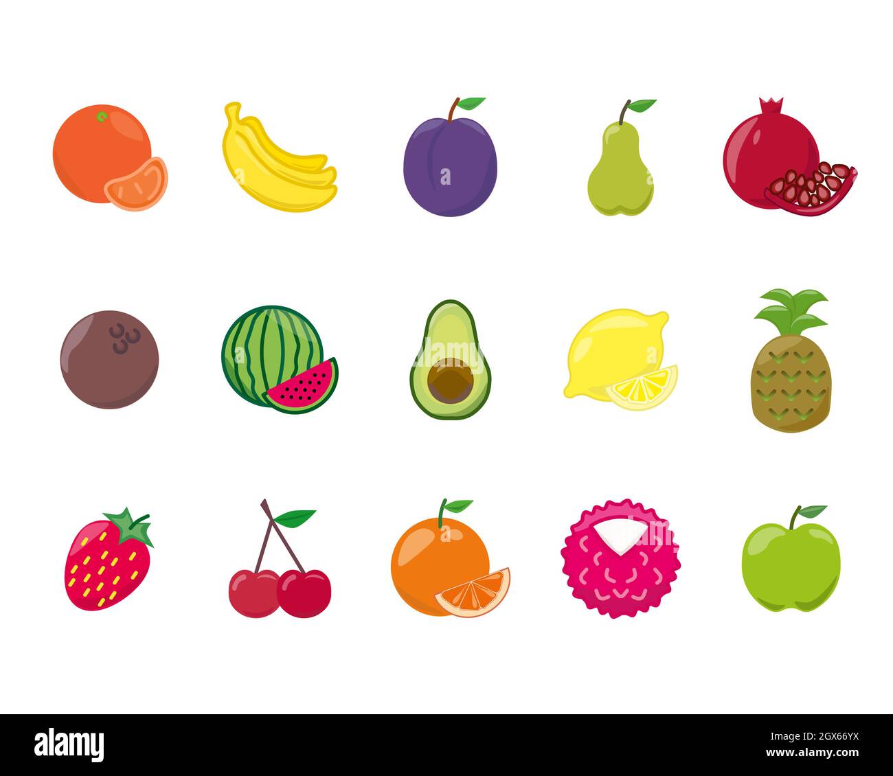 Ensemble d'icônes de fruits frais et juteux. Pictogramme pour le Web ...