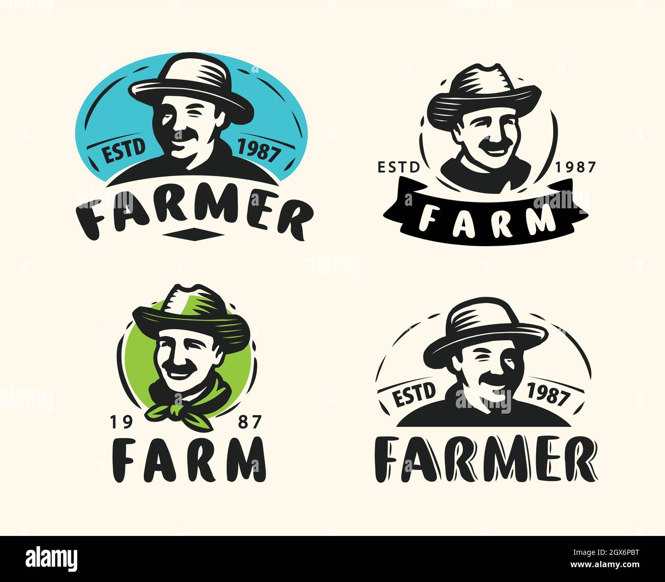 Portrait de fermier, logo des produits biologiques. Agriculture ...