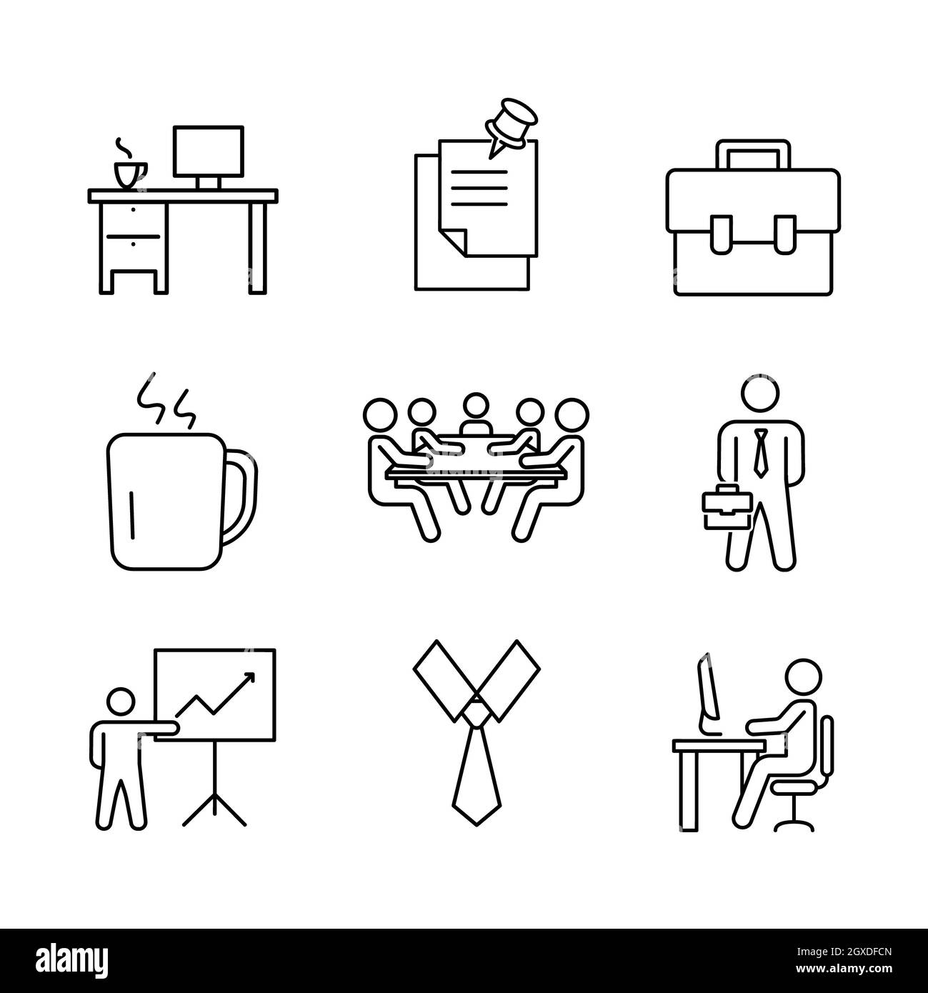 Ensemble d'icônes de travail de bureau. Pictogrammes Flat Business pour ...