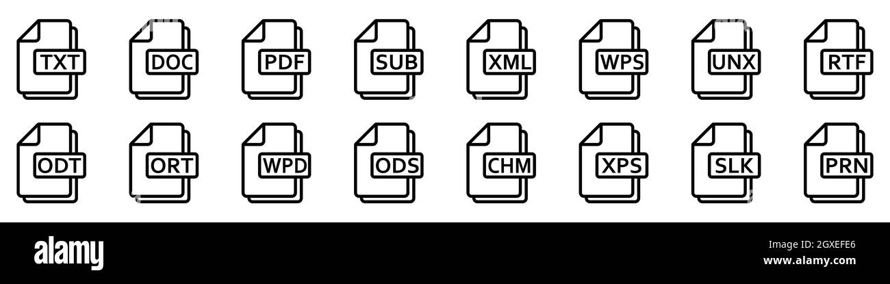 Icône formats de fichier texte. Ensemble d'icônes de ligne de ...