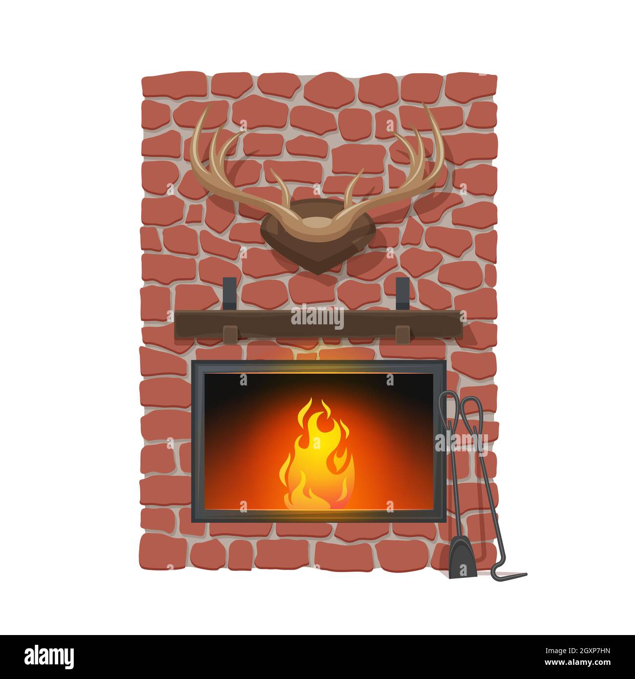 Trophée foyer et chasse. Vecteur lieu de feu de dessin animé ou foyer ...