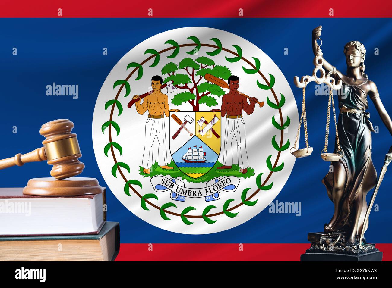 Droit et justice au Belize. Statue de themis et le gavage du juge sur ...