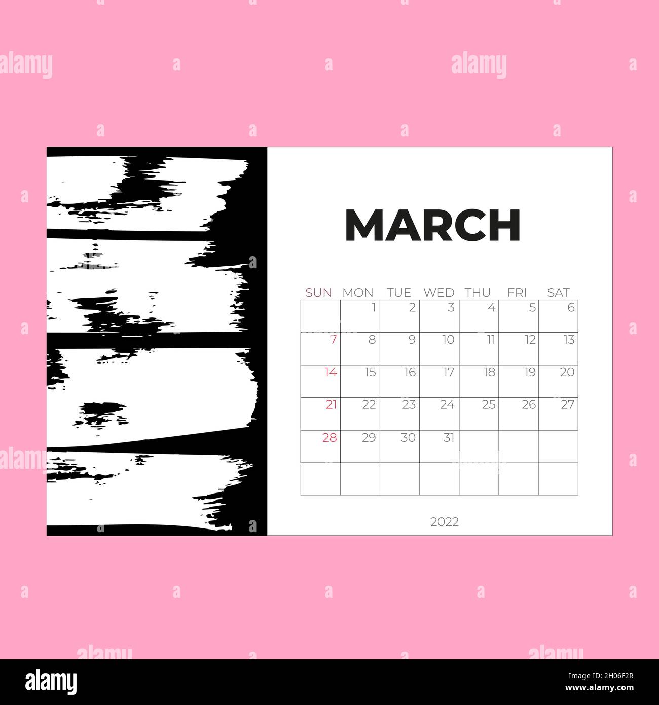 Page de mars 2022, modèle de calendrier 2022, calendrier de bureau ...