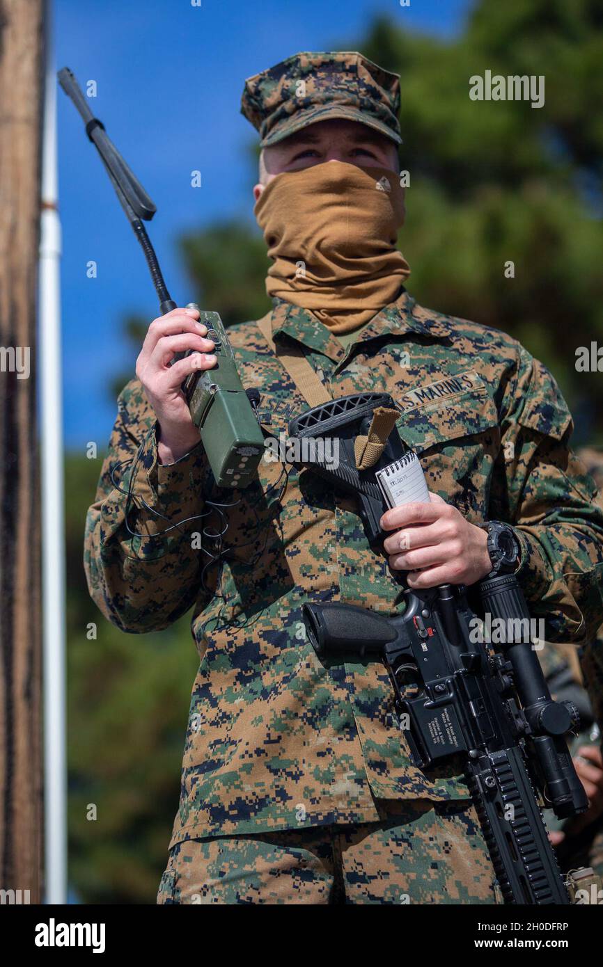 Un PFC maritime américain.Trey Nielsen, avec Alpha Company, bataillon d ...