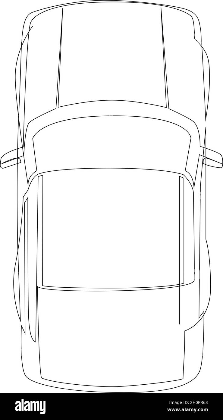 Dessin de ligne continu d'une voiture simple.Vue de dessus.Illustration ...