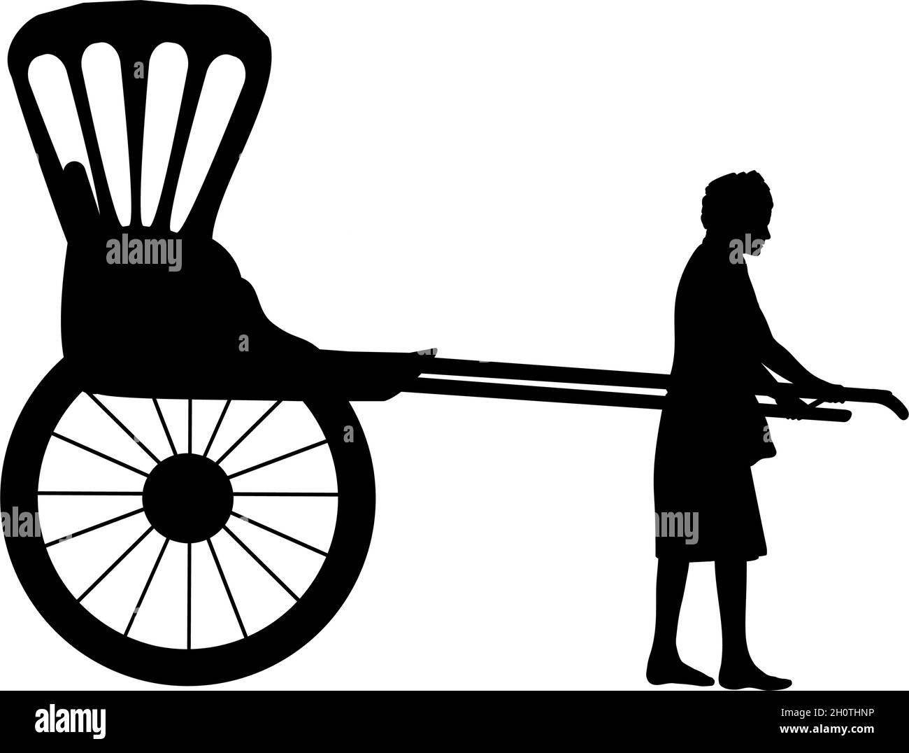 Pousse-pousse Silhouette avec chariot de transport de passagers. Pousse ...