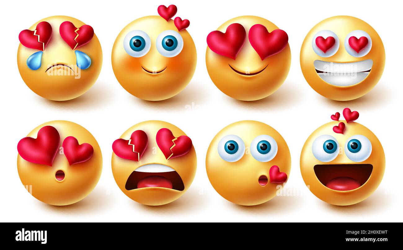 Ensemble de vecteurs de Saint-Valentin Smileys.Smiley personnages en 3d ...