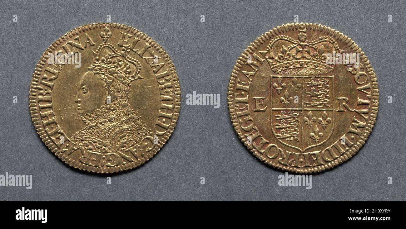 Livre à moitié : Elizabeth I (inverse); Bouclier couronné d'armes ...