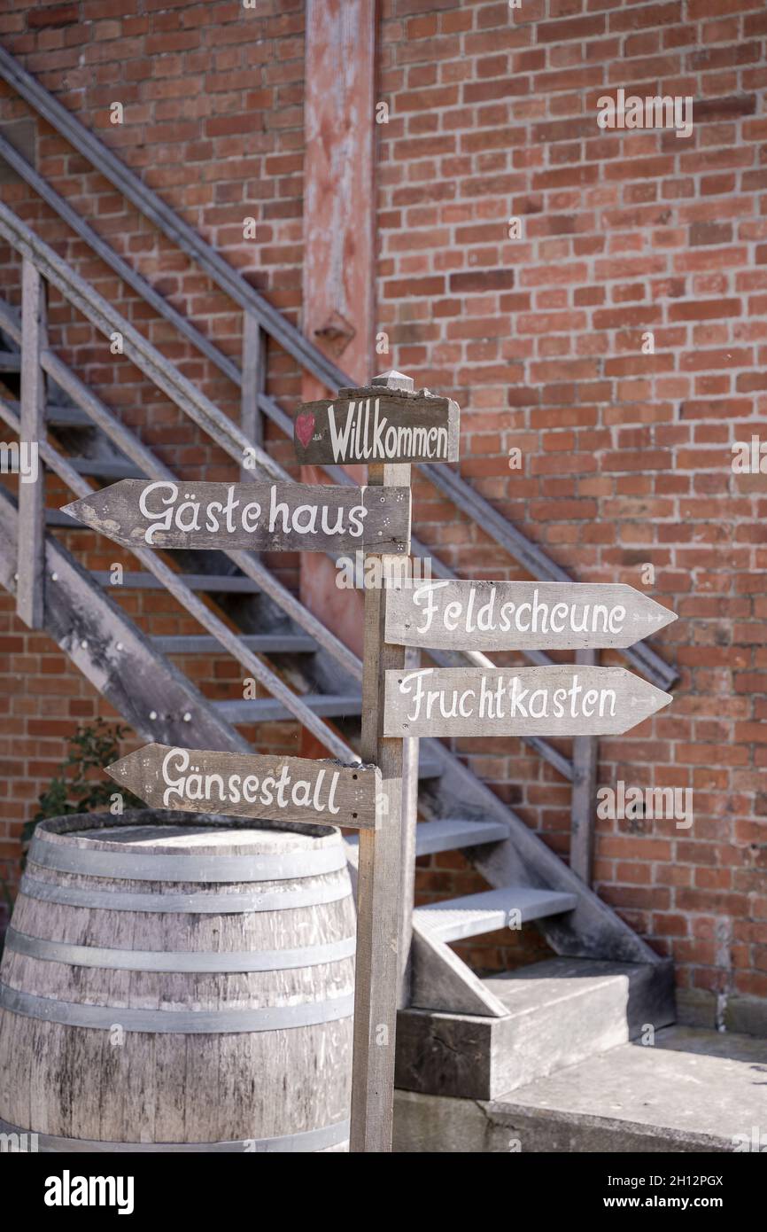 Plan vertical d'un poteau de direction décoratif de mariage contre un ...