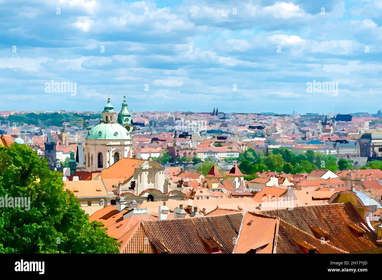 Paysage urbain de prague avec vue sur les toits de tuiles rouges de ...