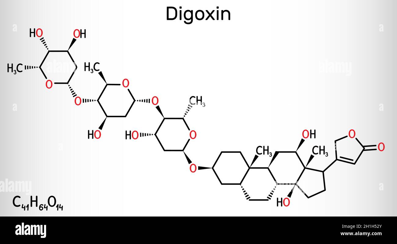 Digoxine, molécule.Il s'agit de glycoside cardiaque, médicament ...