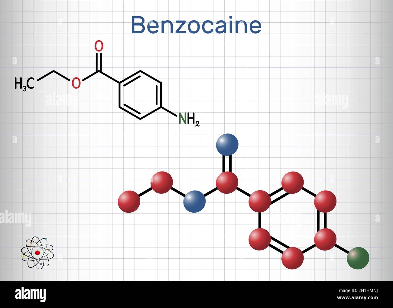 Molécule de benzocaïne.Il s'agit d'un anesthésique local.Formule ...
