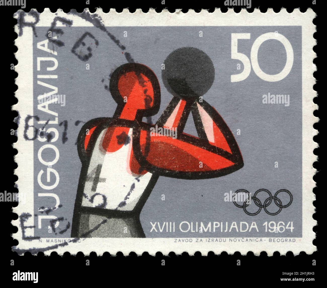 Yougoslavie- circa 1964 : timbre imprimé en Yougoslavie montre des Jeux ...