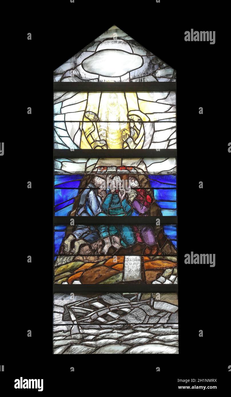 Dieu commence le salut dans ce monde par son fils Jésus Christ, vitrail ...