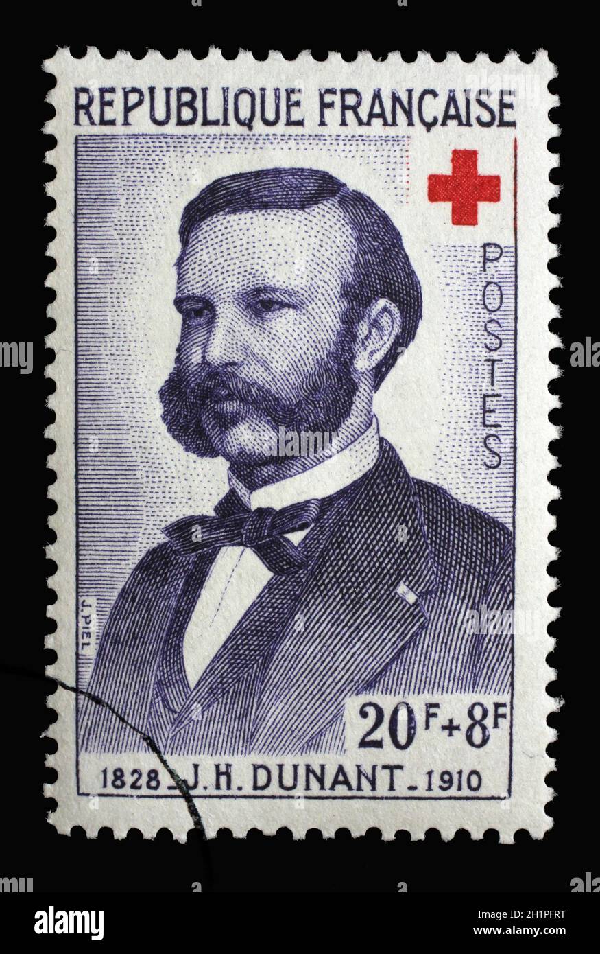Timbre imprimé en France montre Henri Dunant, fondateur de la Croix ...