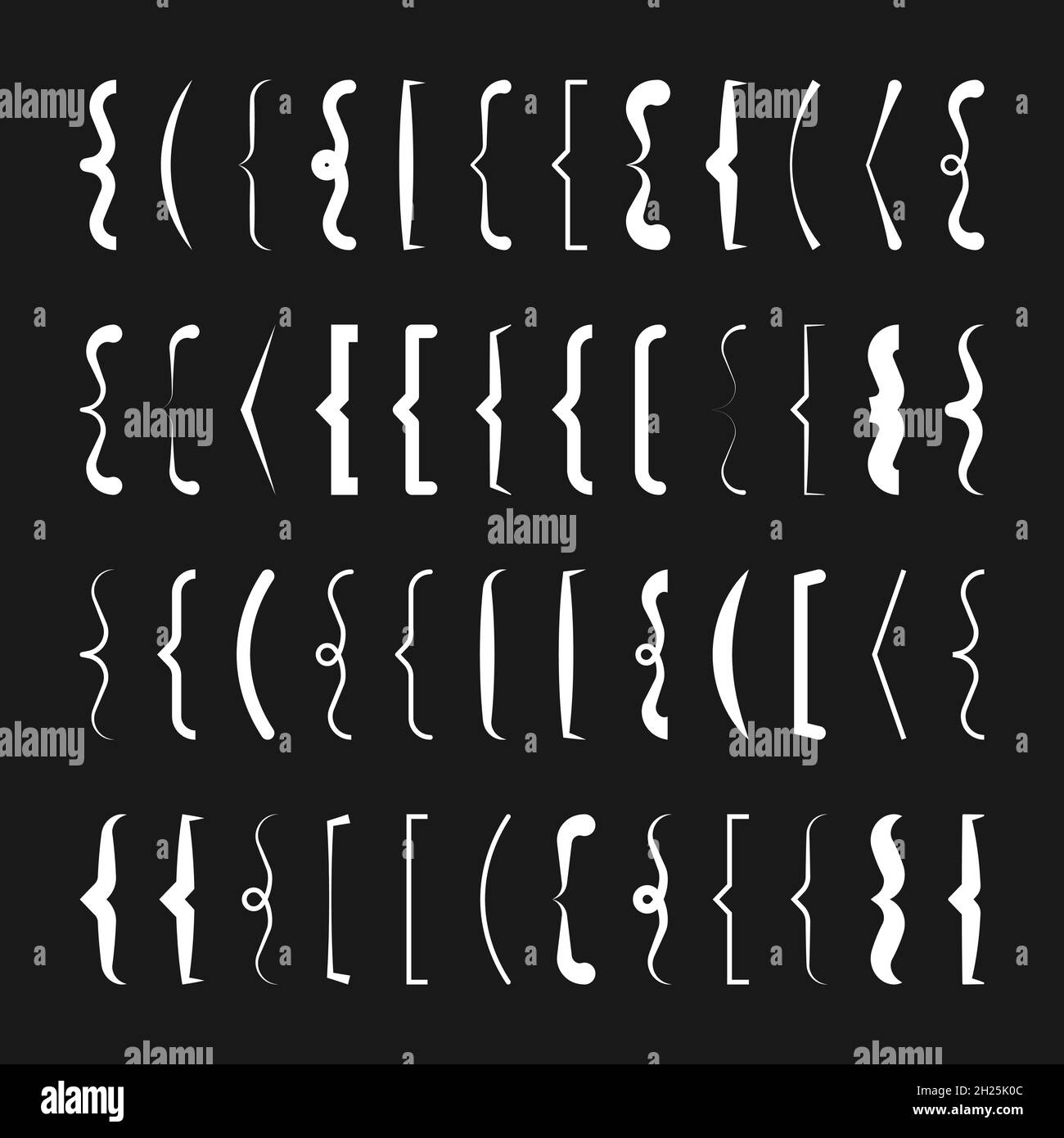 Collection de crochets de texte, zone de devis blanche.Accolades ...