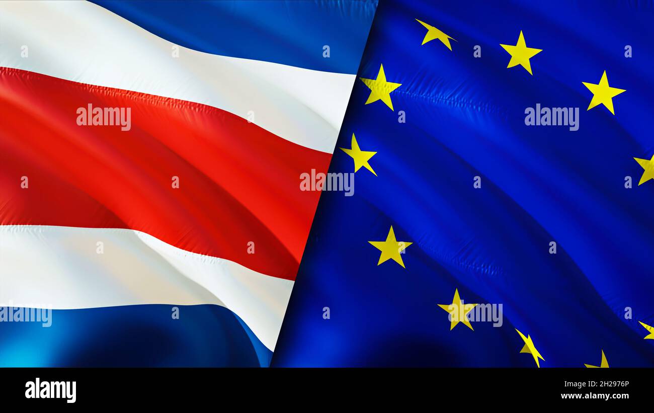 Drapeaux du Costa Rica et de l'Union européenne.Motif drapeau en relief ...