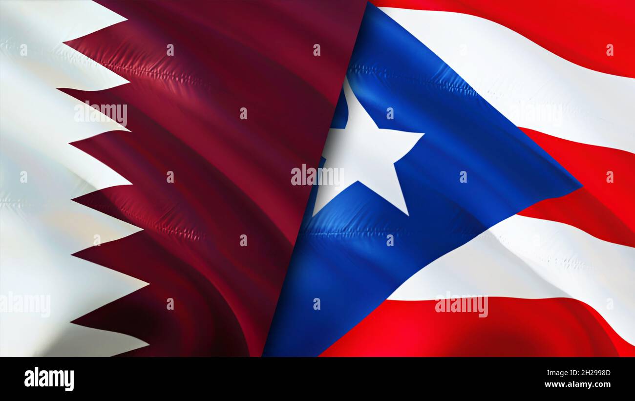 Drapeaux du Qatar et de Porto Rico.Motif drapeau en relief.Porto Rico ...