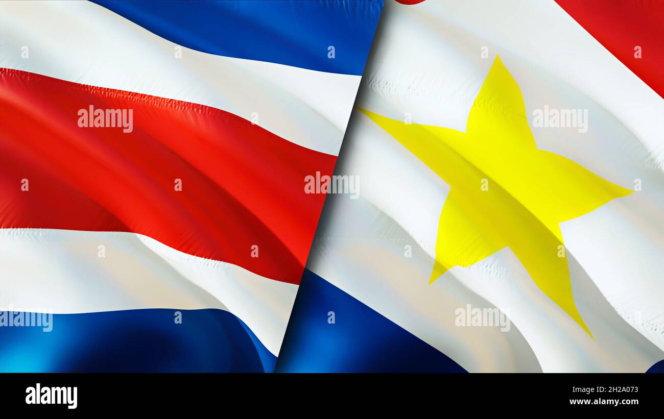 Drapeaux du Costa Rica et de l'île Saba.Motif drapeau en relief.Costa ...